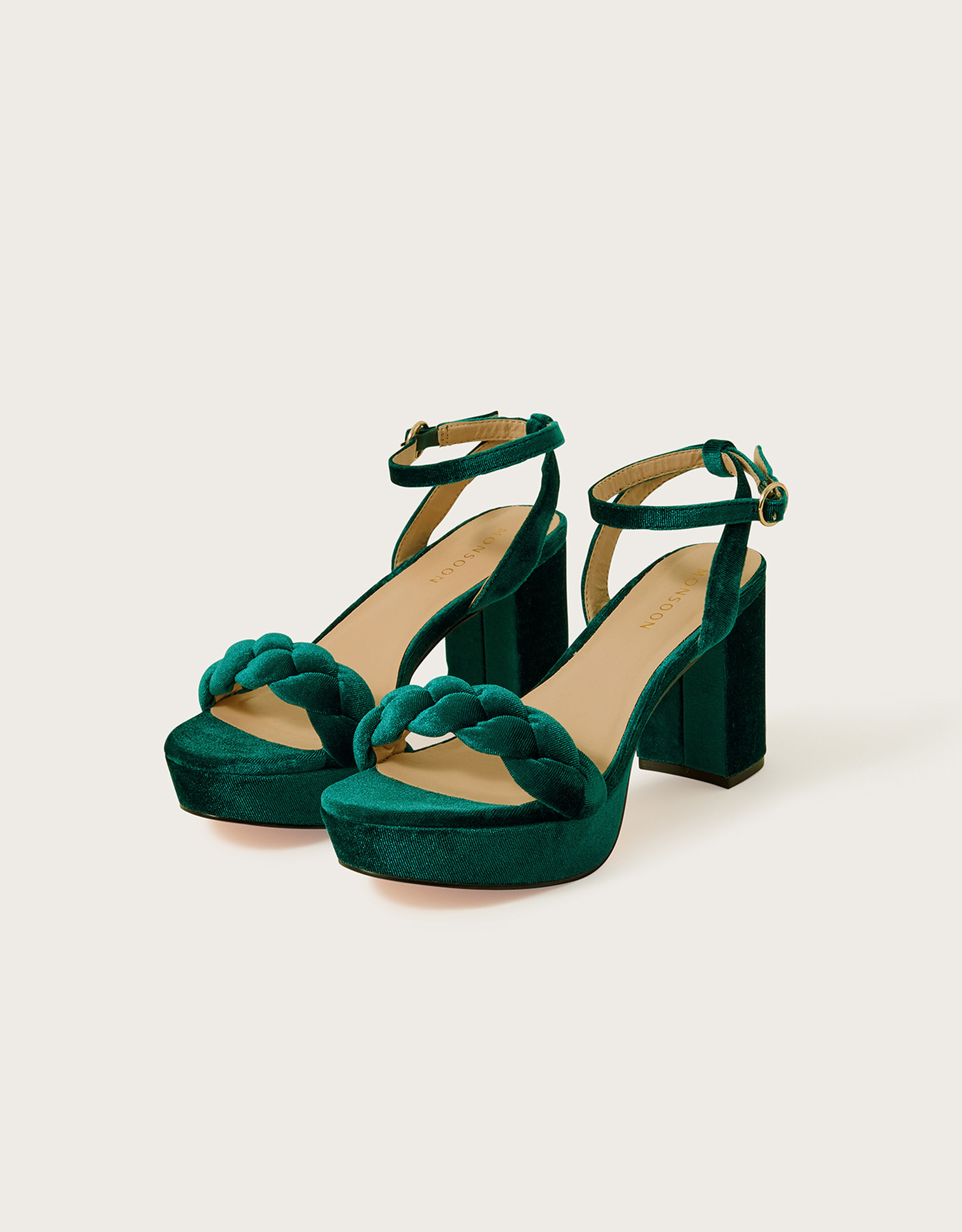 Velvet Plait Platform Heels Teal