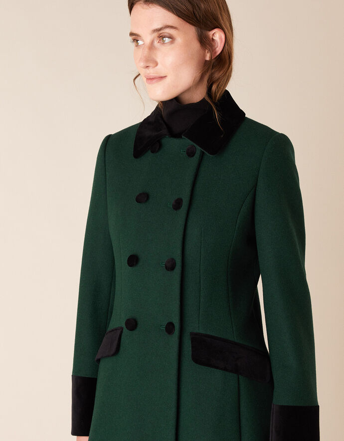 Opera Skirted Coat in Wool Blend Green | Women's Coats | Monsoon UK.