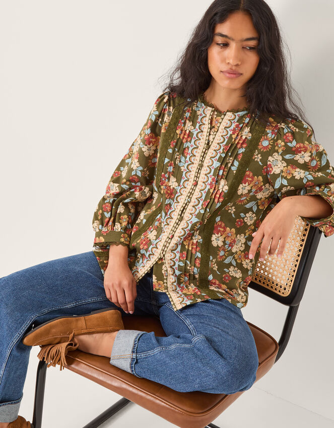 Olive Floral Print Jersey Shirt Green | Blouses & Shirts | Monsoon UK.