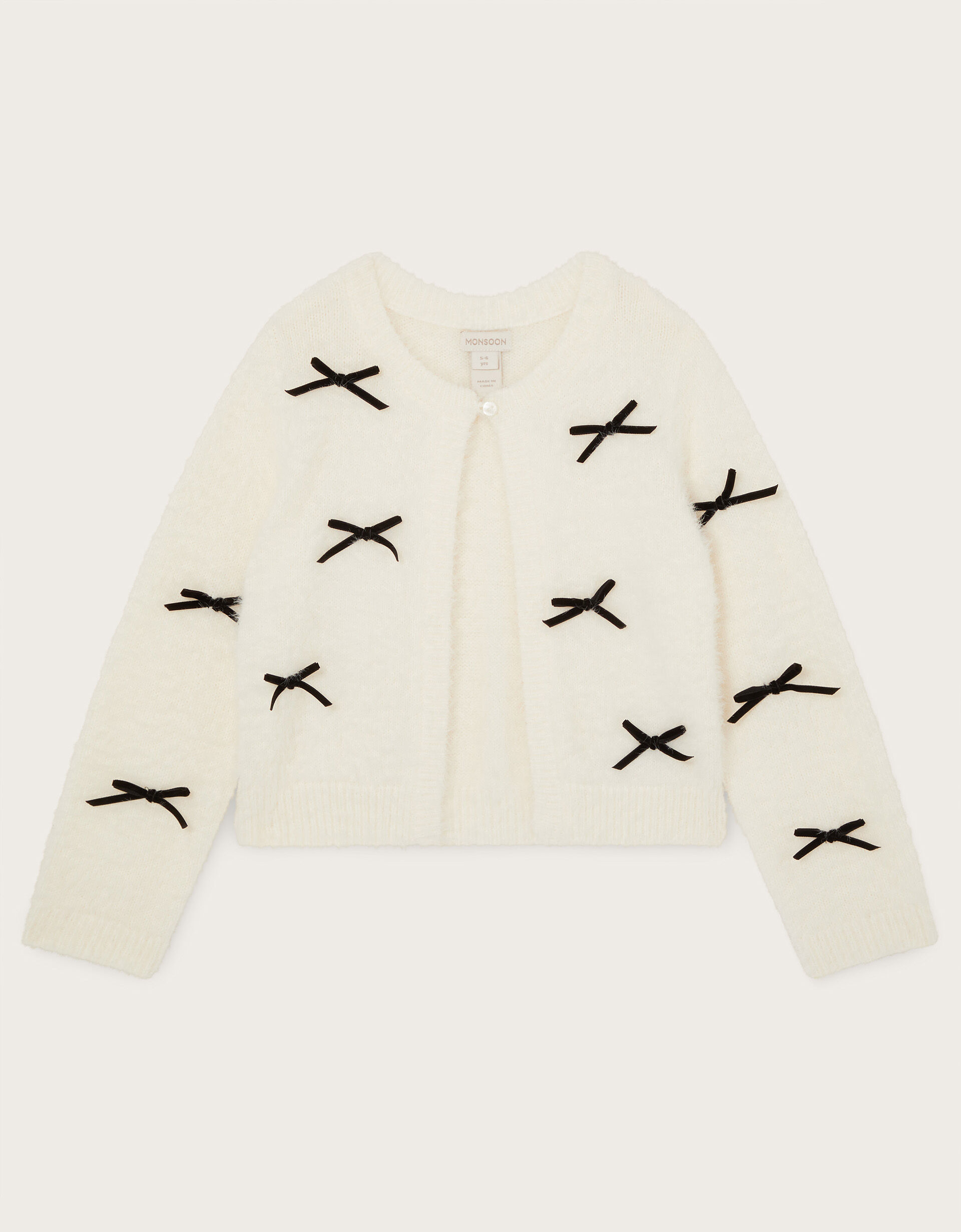 Bow Fluffy Knit Cardigan Ivory | Girls' Cardigans | Monsoon UK.