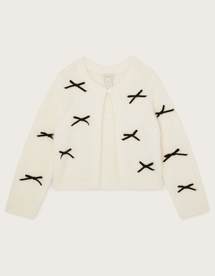 Bow Fluffy Knit Cardigan Ivory | Girls' Cardigans | Monsoon UK.