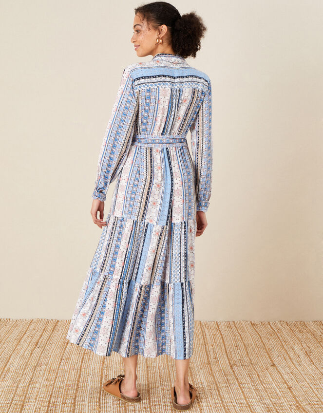 Patch Print Stripe Shirt Dress Blue