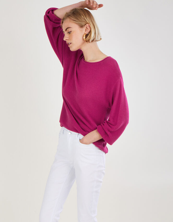 Rib Slash Neck Tunic in Linen Blend Pink