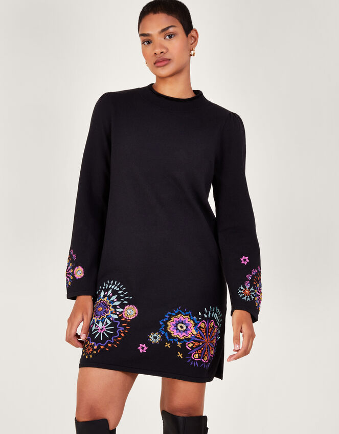 Embroidered Tunic Dress Black