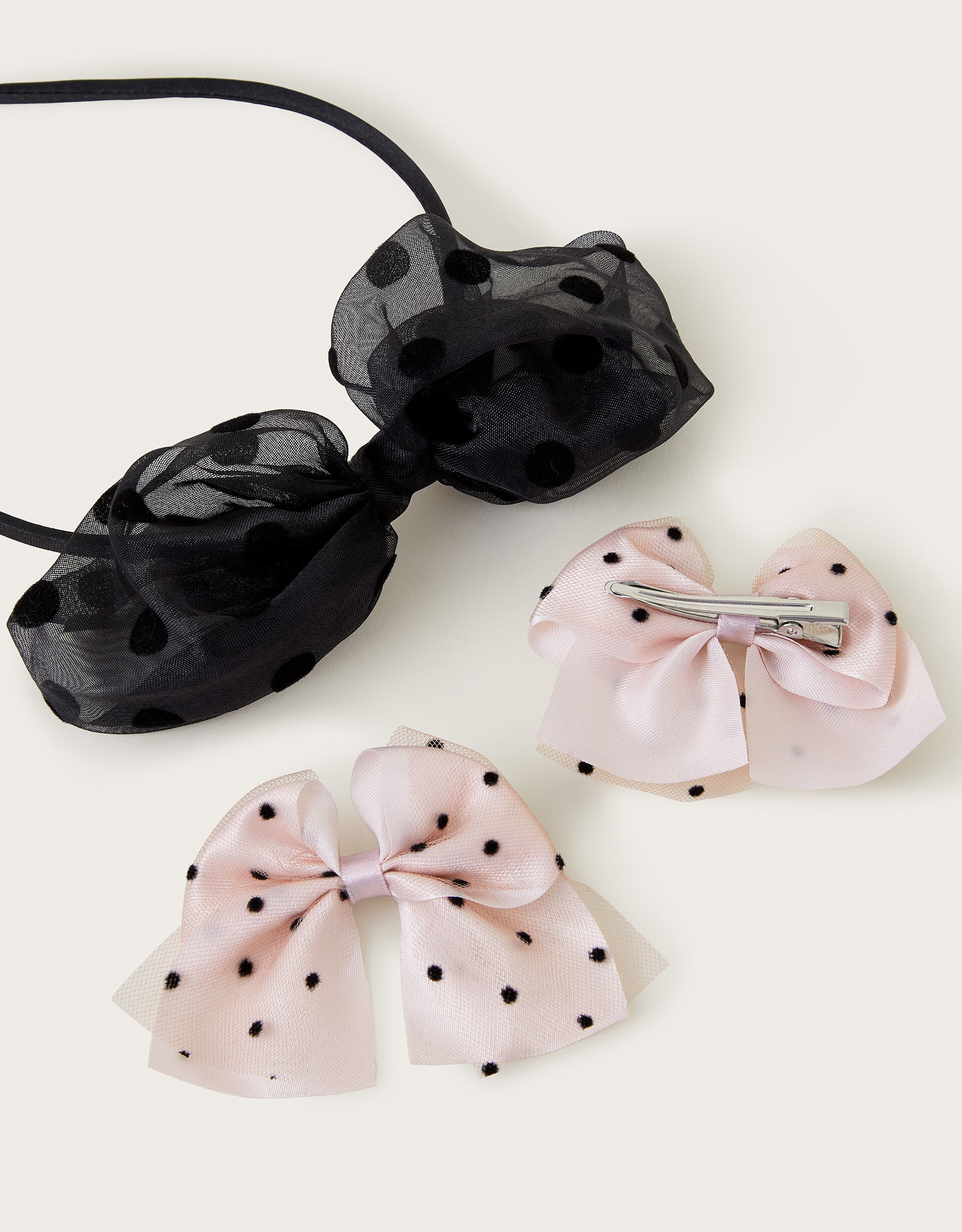 Spotty Bow Headband and Hair Clips Set | Accessories | Monsoon UK.