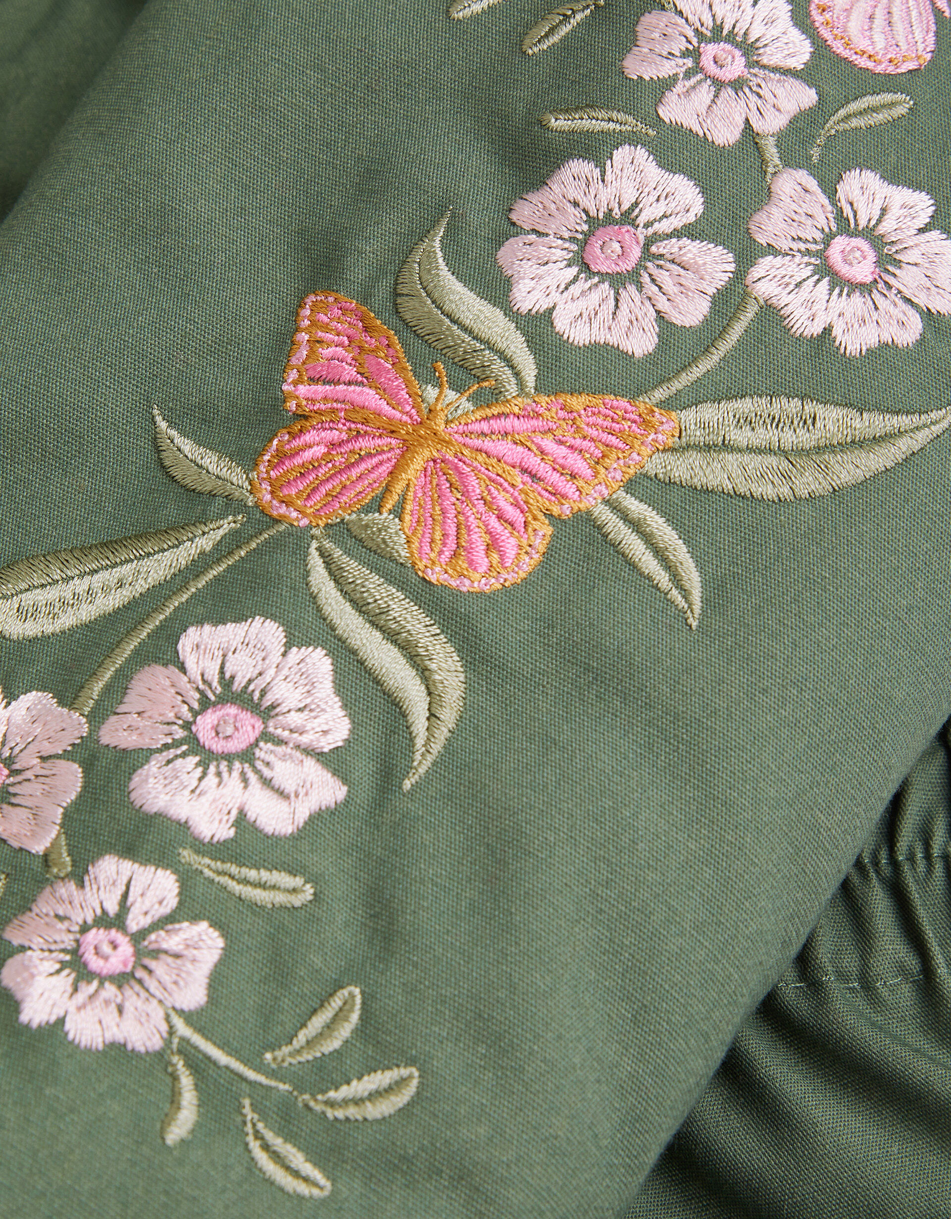 Embroidered Butterfly Parka Green