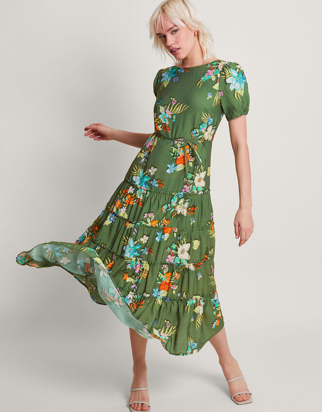 Zafia Tiered Dress Green | Evening Dresses | Monsoon UK.
