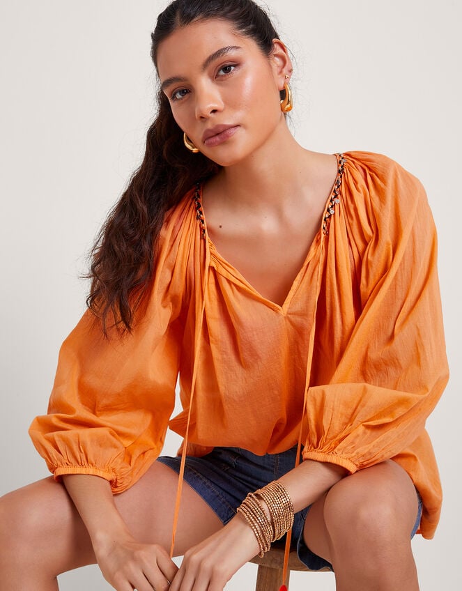 Amy Tie Neck Top Orange | Tops & T-shirts | Monsoon UK.