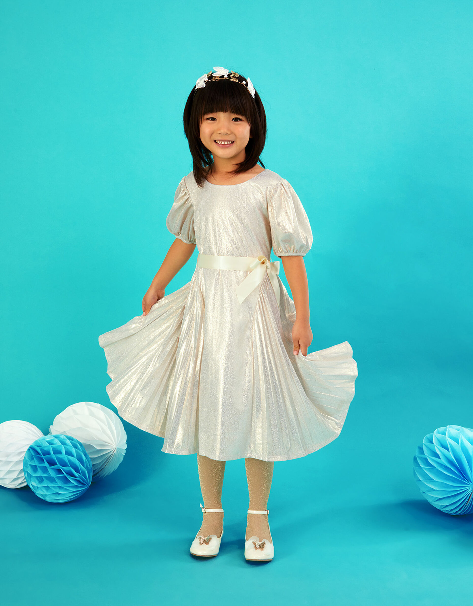Rya Foil Pleated Dress Gold | Girls' Dresses | Monsoon UK.
