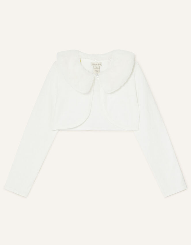 Super-Soft Faux Fur Collar Cardigan Ivory | Girls' Cardigans | Monsoon UK.