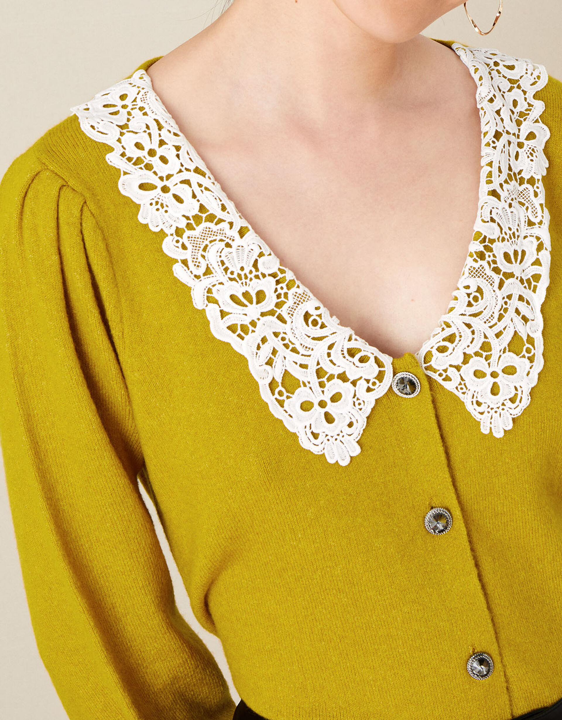 Leila Lace Collar Cardigan Yellow