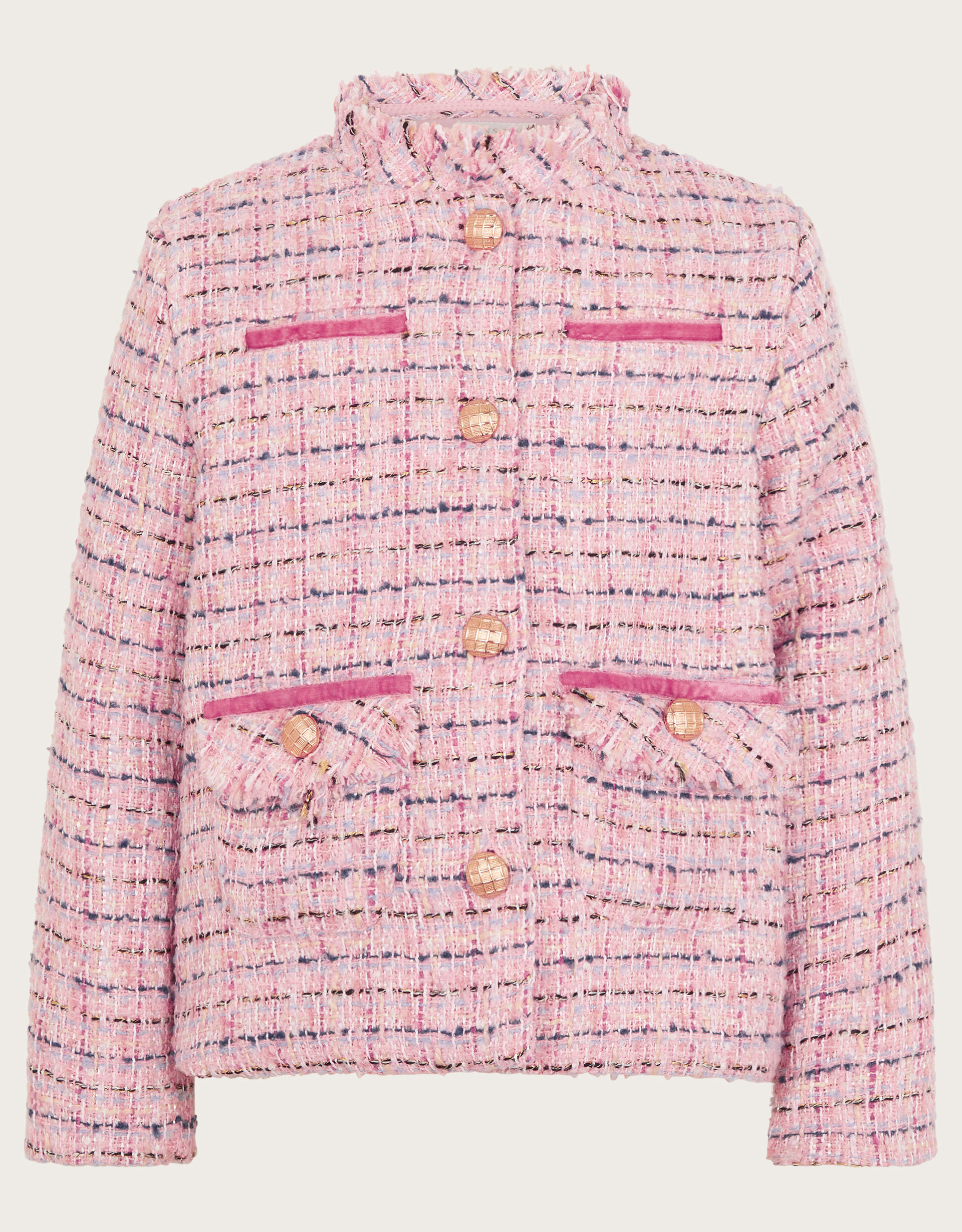 High Neck Tweed Jacket Pink