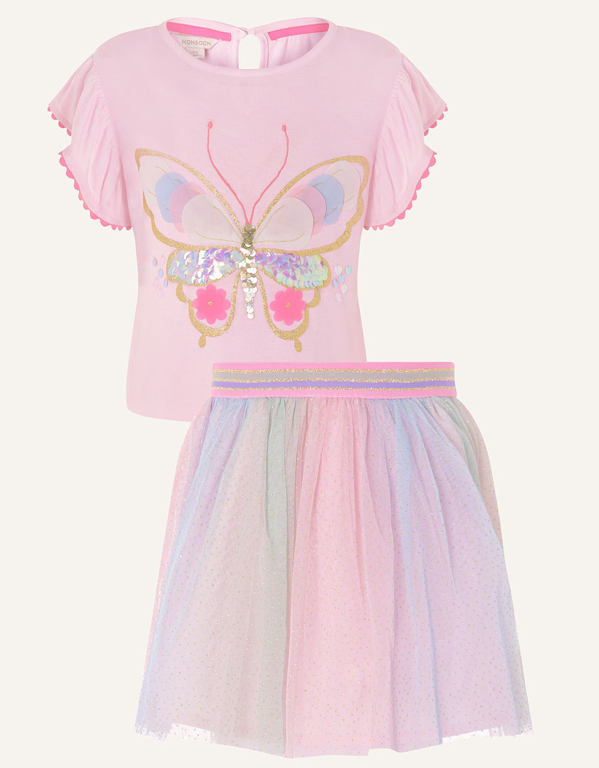 Butterfly Top and Skirt Set Pink