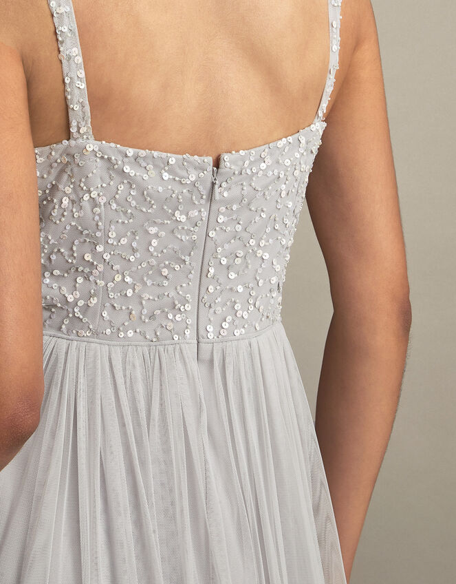 Anne Mesh Maxi Dress Silver | Evening Dresses | Monsoon UK.