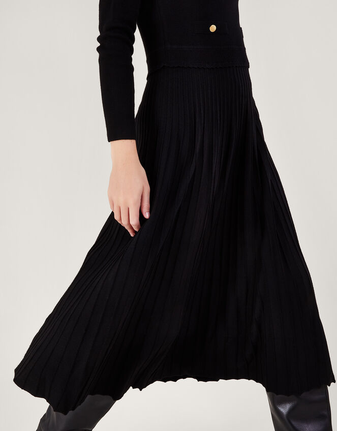 Pleat Trim Slash Neck Midi Dress with Lenzing™ Ecovero™ Black