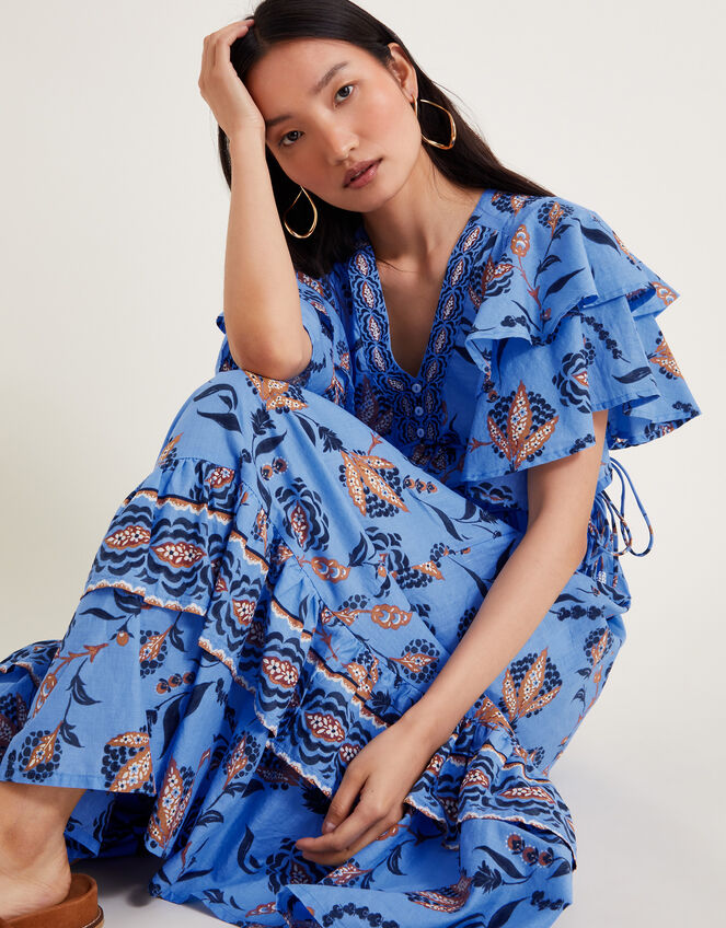 Clara Frill Dress Blue | Day Dresses | Monsoon UK.