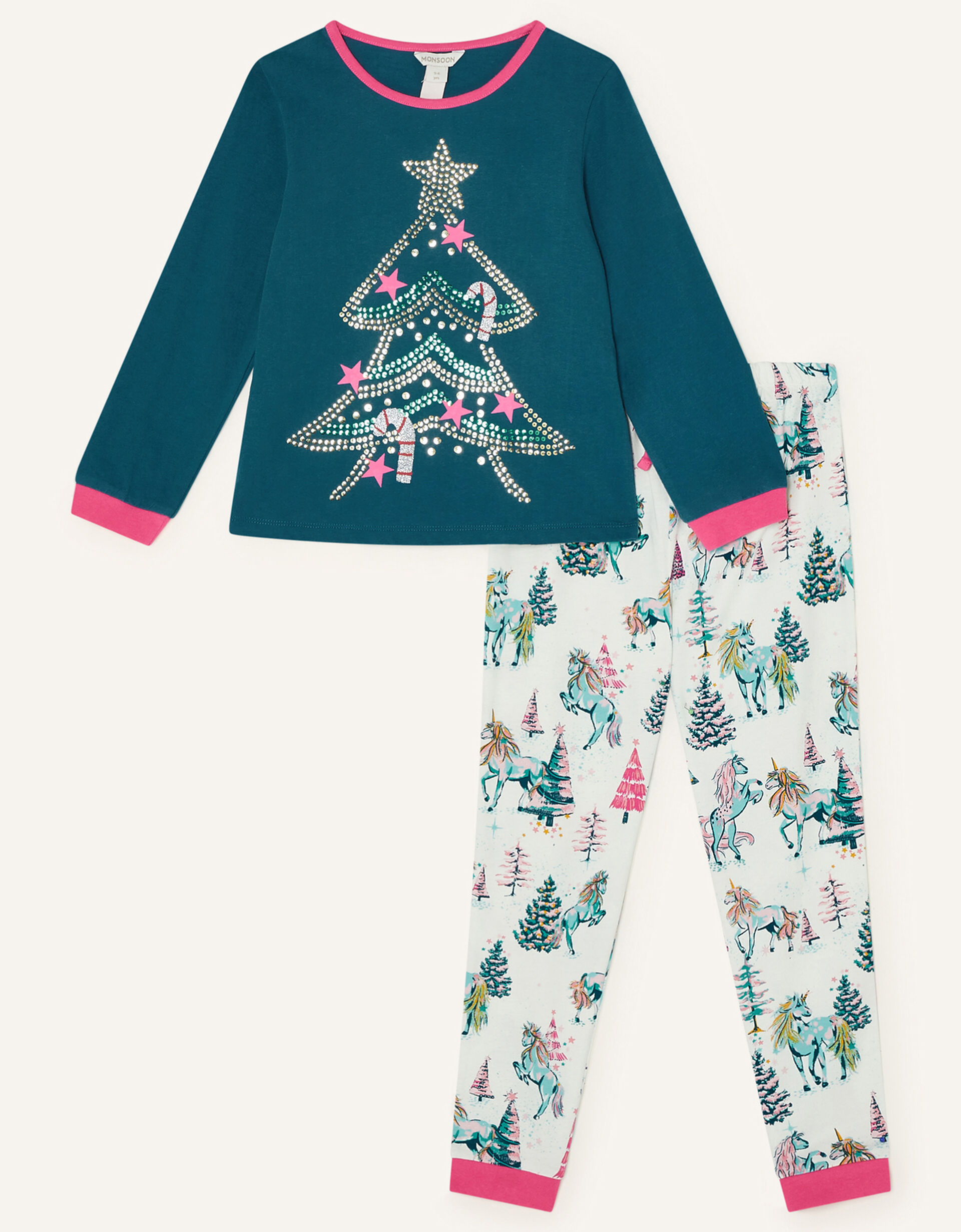 Unicorn Christmas Tree Pyjama Set Green | Nightwear & Slippers ...