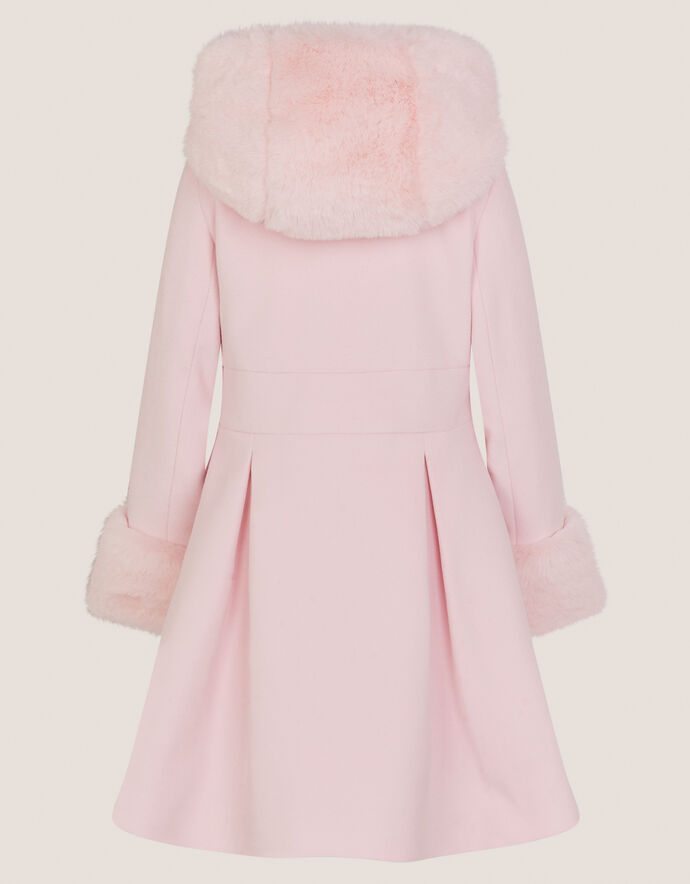 Faux Fur Hood Double-Breasted Coat Pink | Girls' Coats & Jackets ...