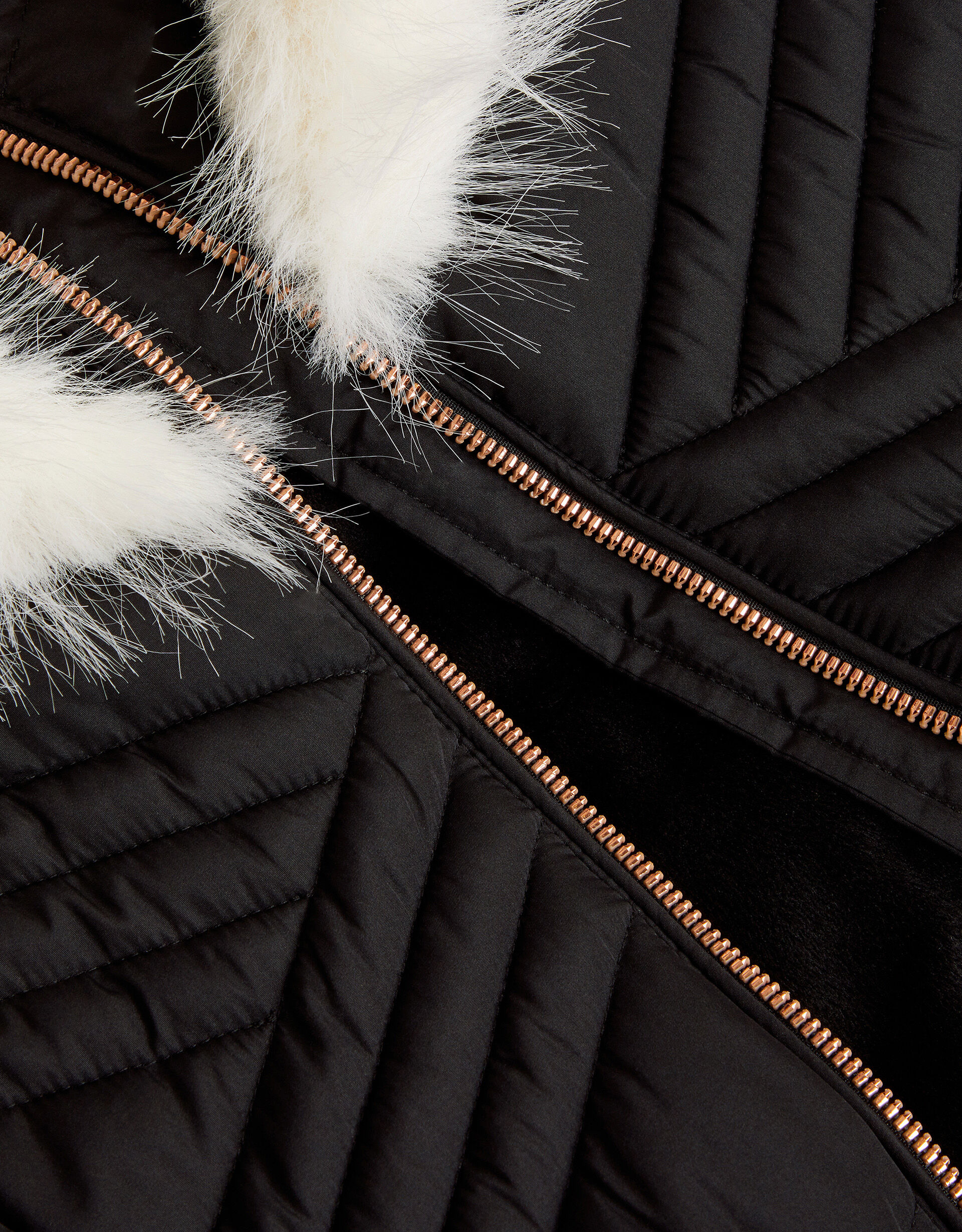 Faux Fur Trim Chevron Puffer Coat Black | Girls' Coats & Jackets ...