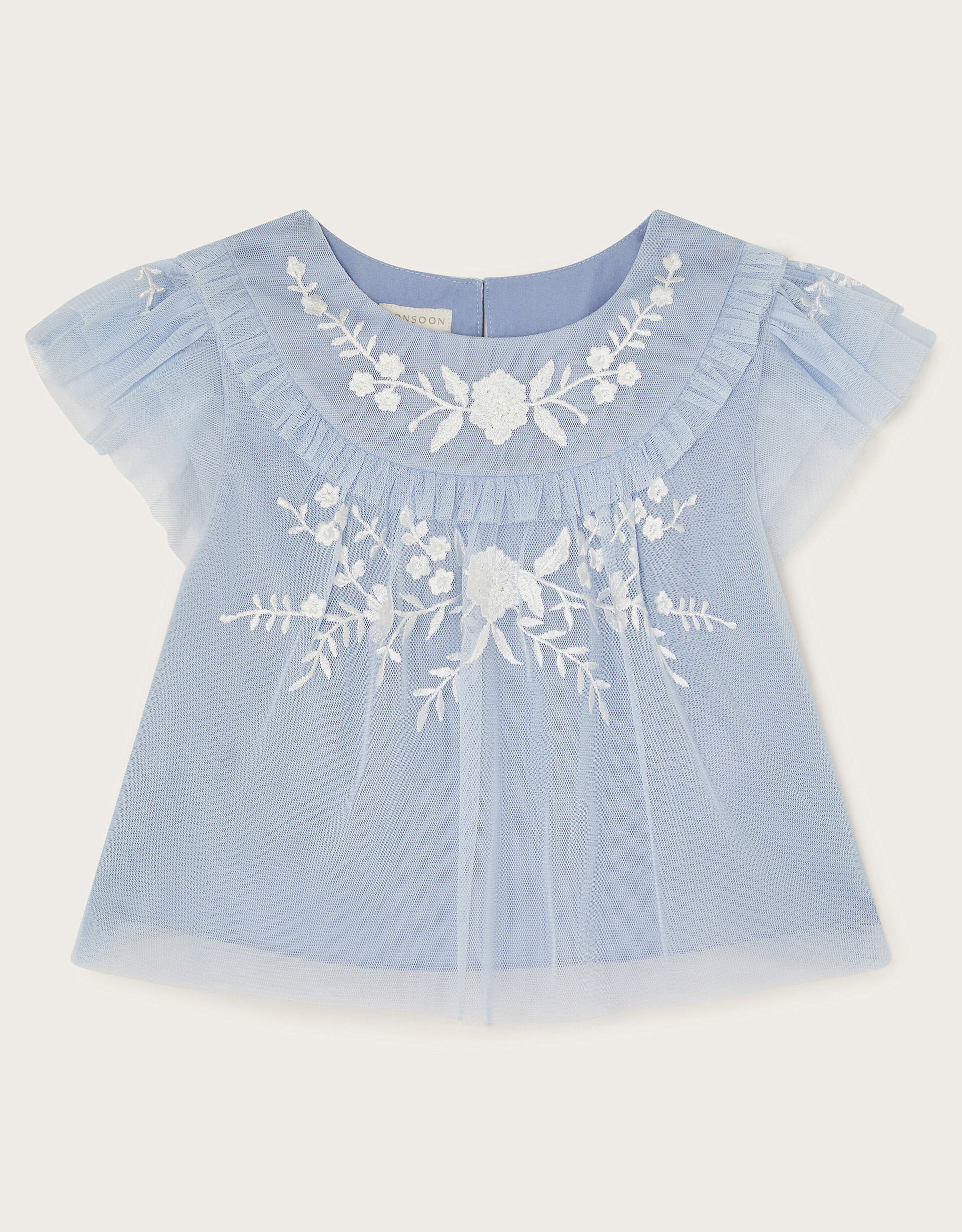 Andrea Embroidered Tulle Top Blue | Girls' Tops & T-shirts | Monsoon UK.