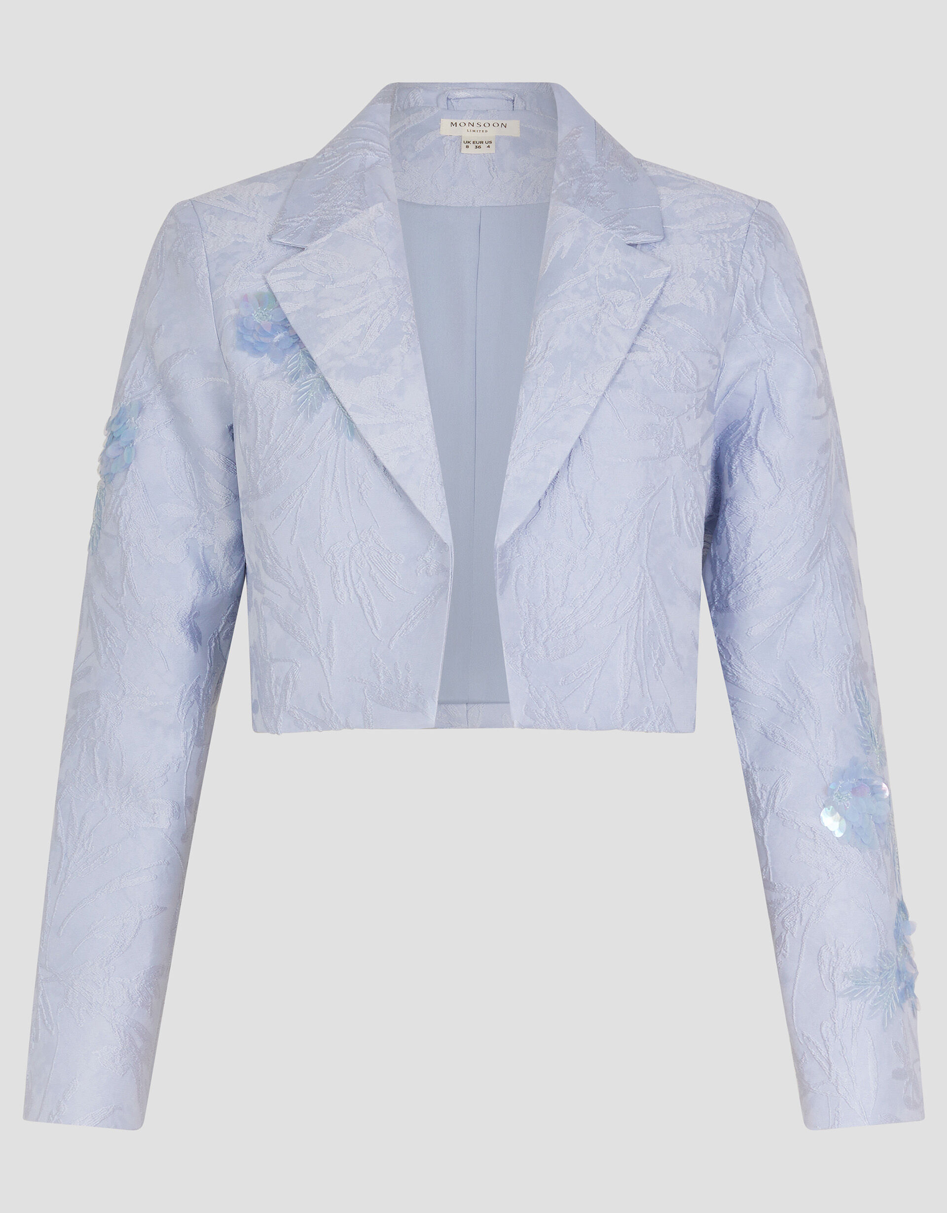 Faye Hand-Beaded Jacquard Cropped Bridal Jacket Blue | Women's Jackets ...
