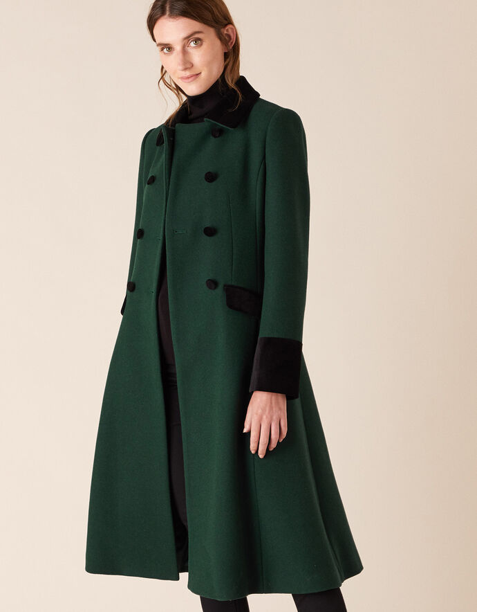 Opera Skirted Coat in Wool Blend Green | Women's Coats | Monsoon UK.