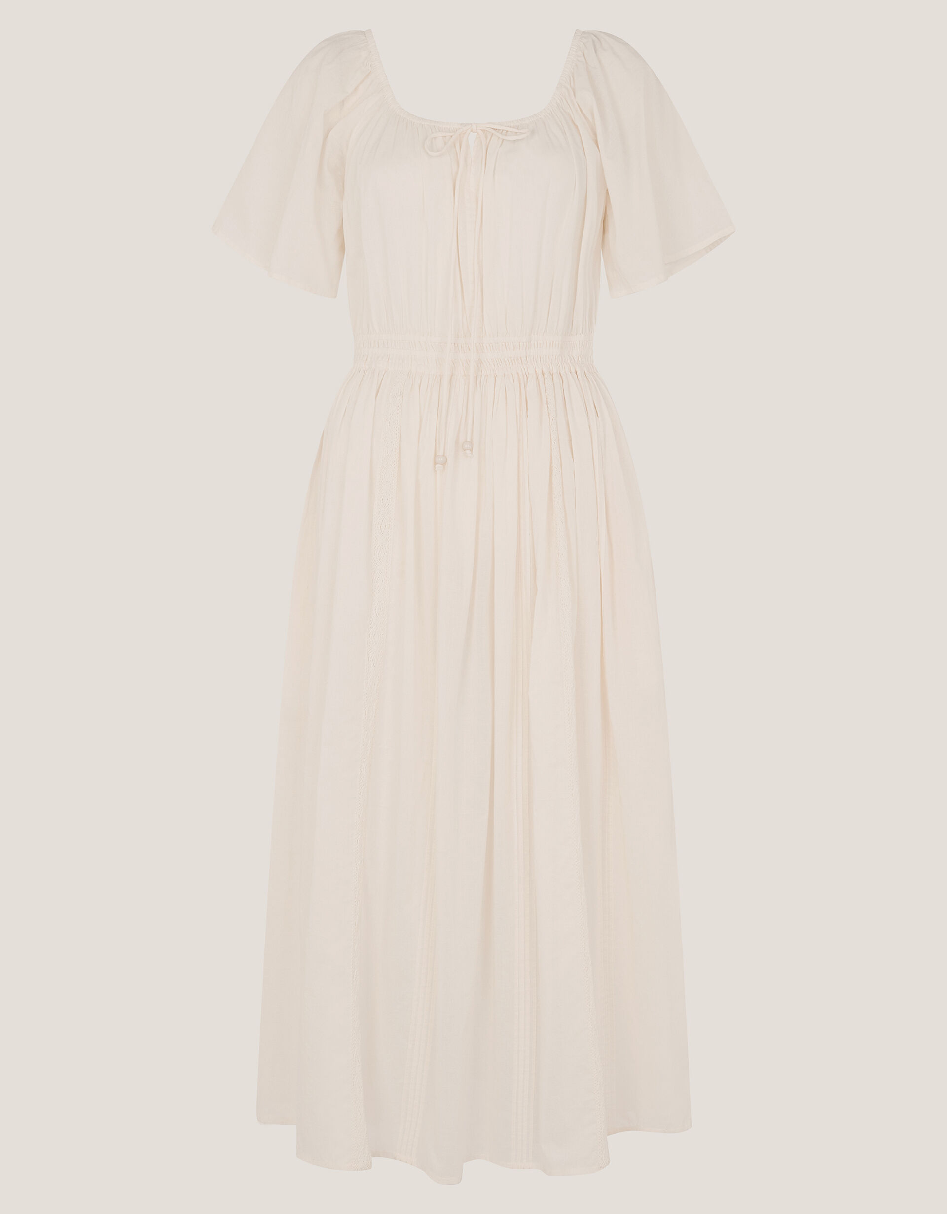 Lane Pintuck Lace Midi Dress Ivory