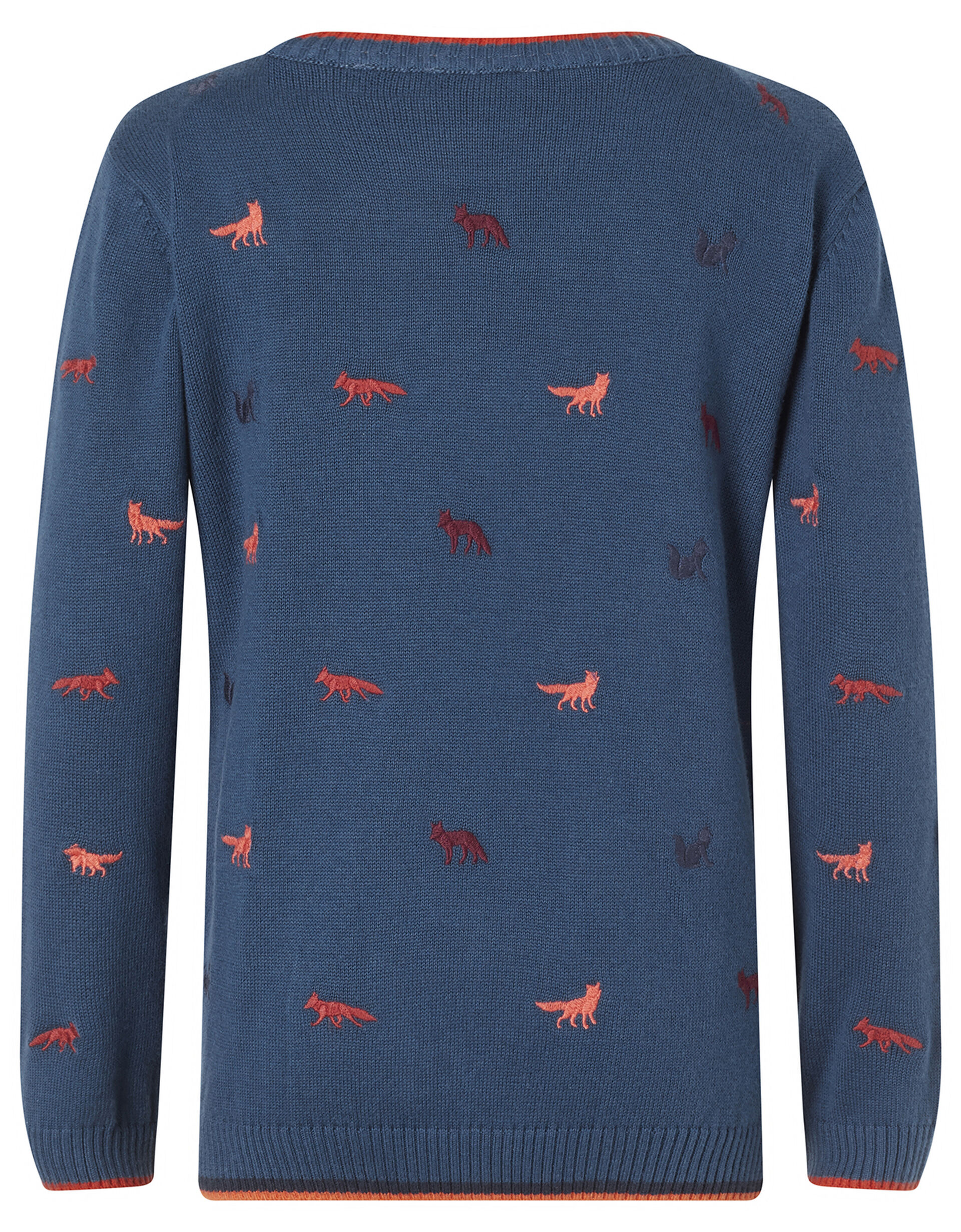 Embroidered Fox Knit Jumper in Organic Cotton Teal