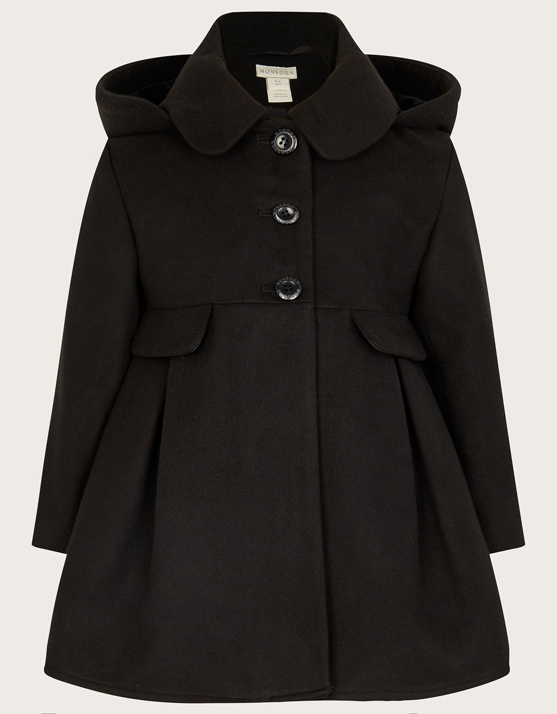 Collar Hooded Coat Black | Girls' Coats & Jackets | Monsoon UK.