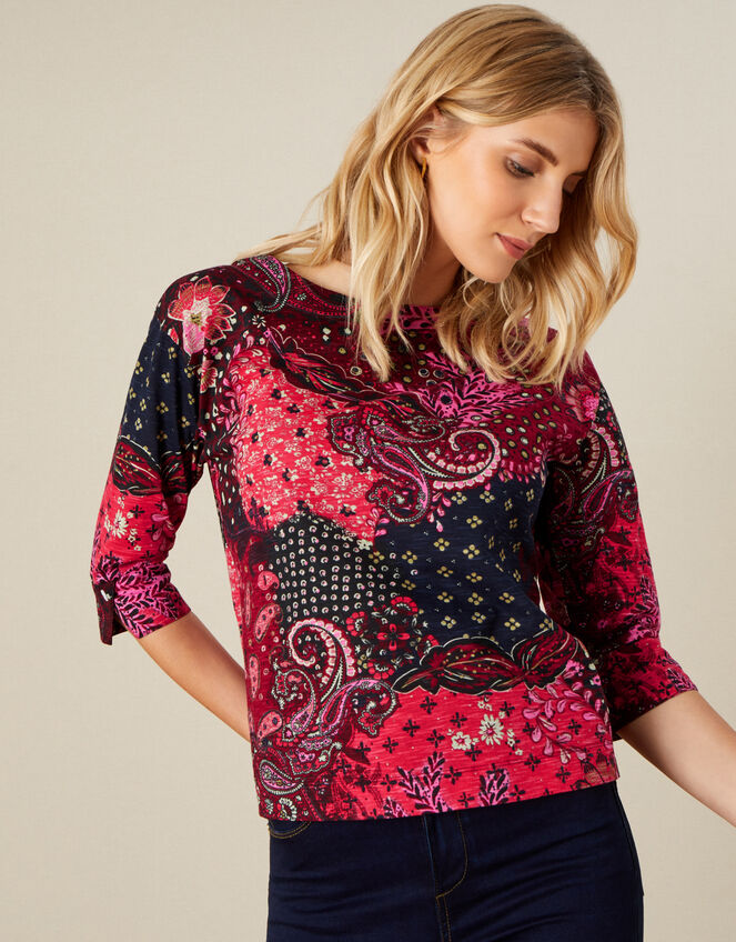 Penzance Patch Print Top Red | Blouses & Shirts | Monsoon UK.