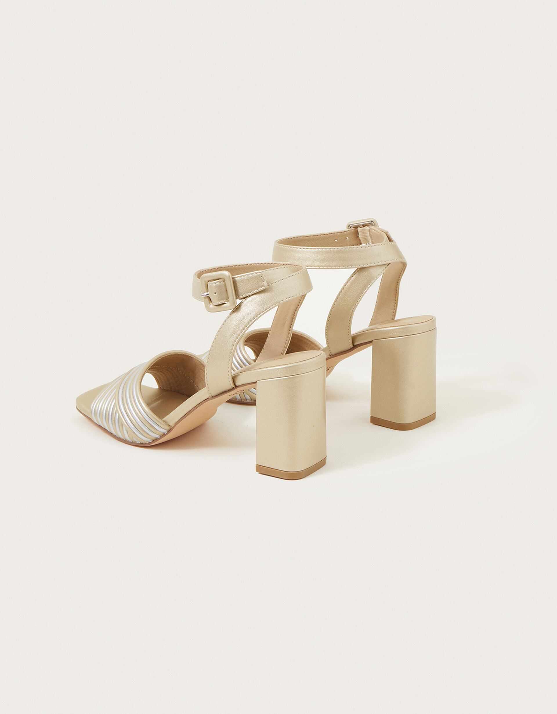 Metallic Strap Block Heels Gold