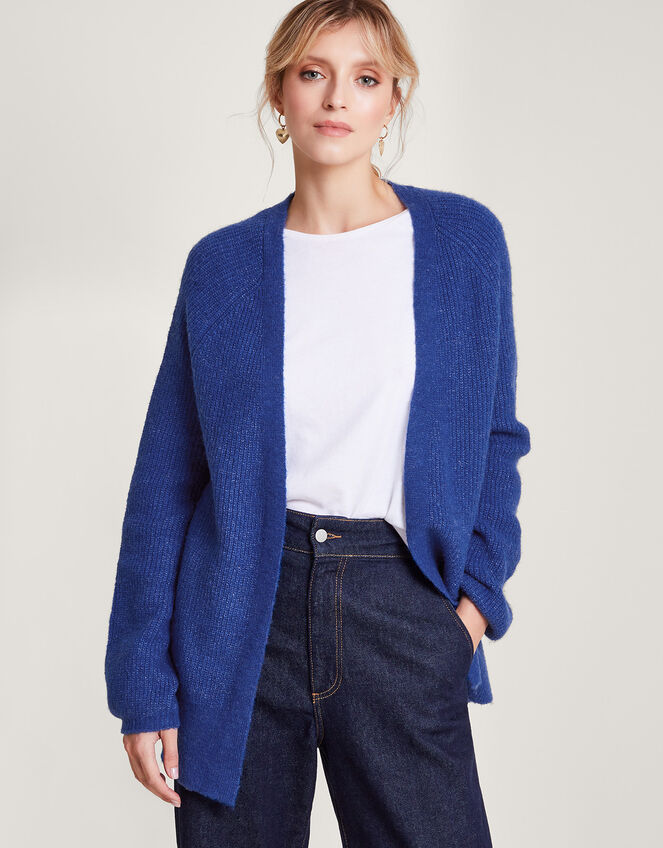 Super-Soft Ribbed Knit Cardigan Blue