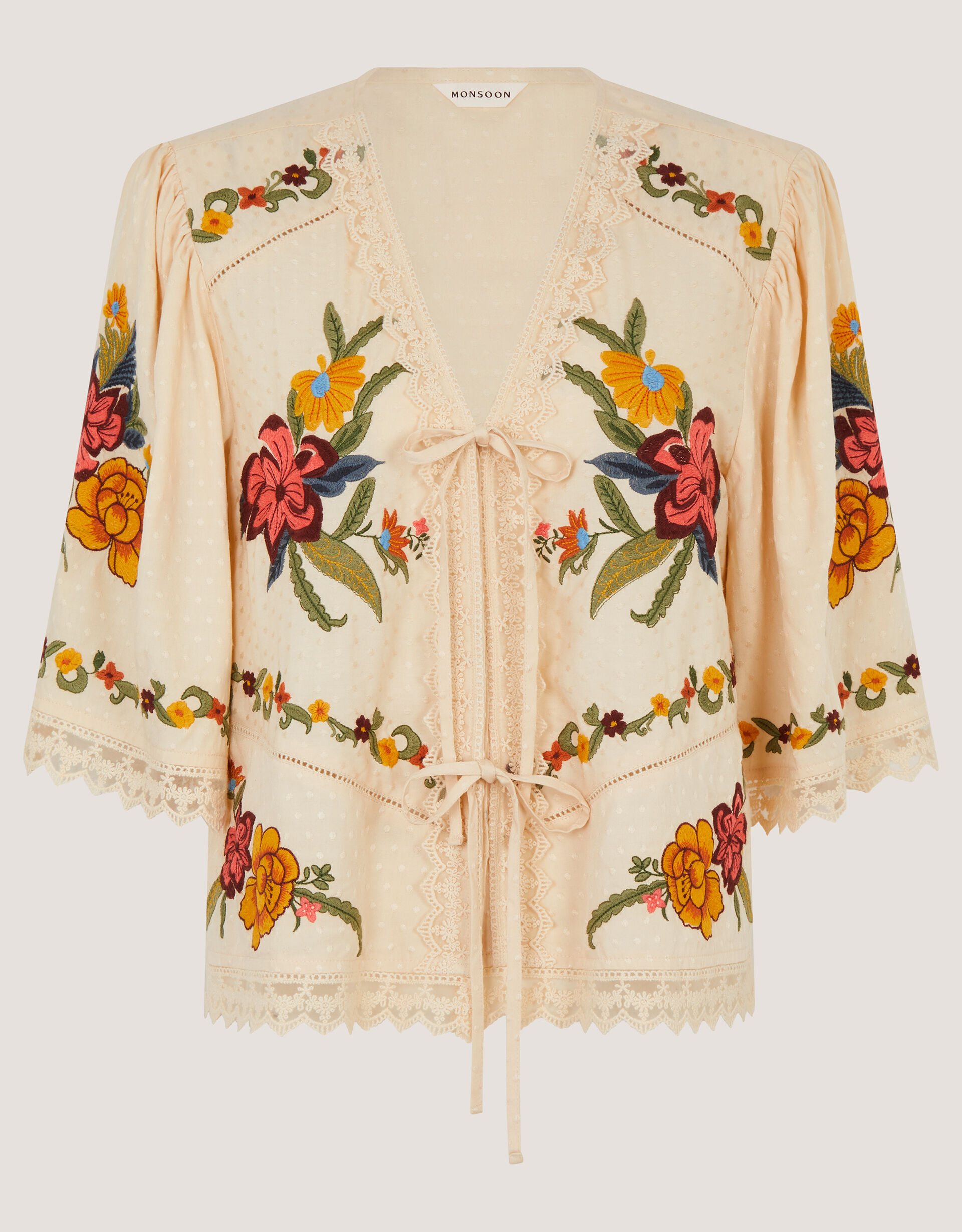 Yvette Floral Embroidered Lace Top Cream | Tops & T-shirts | Monsoon UK.