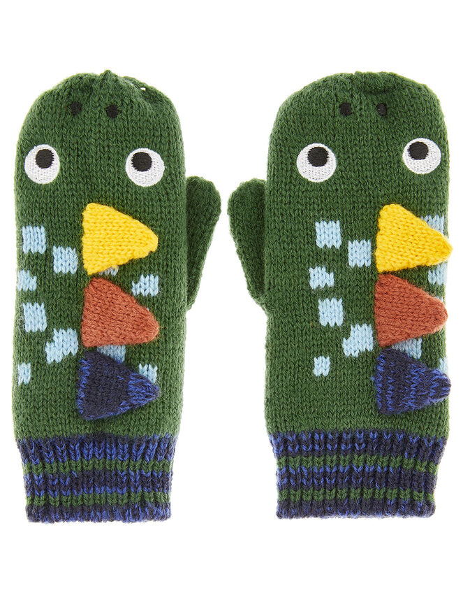 Dinosaur Roar Knit Mittens Green