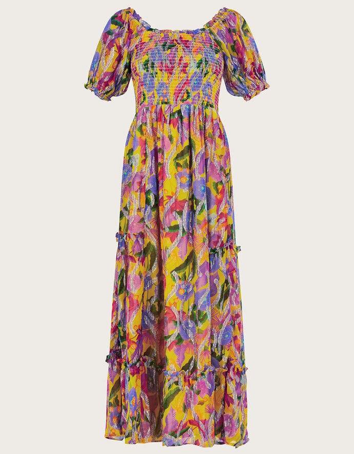 Suzannah Metallic Print Maxi Dress Yellow
