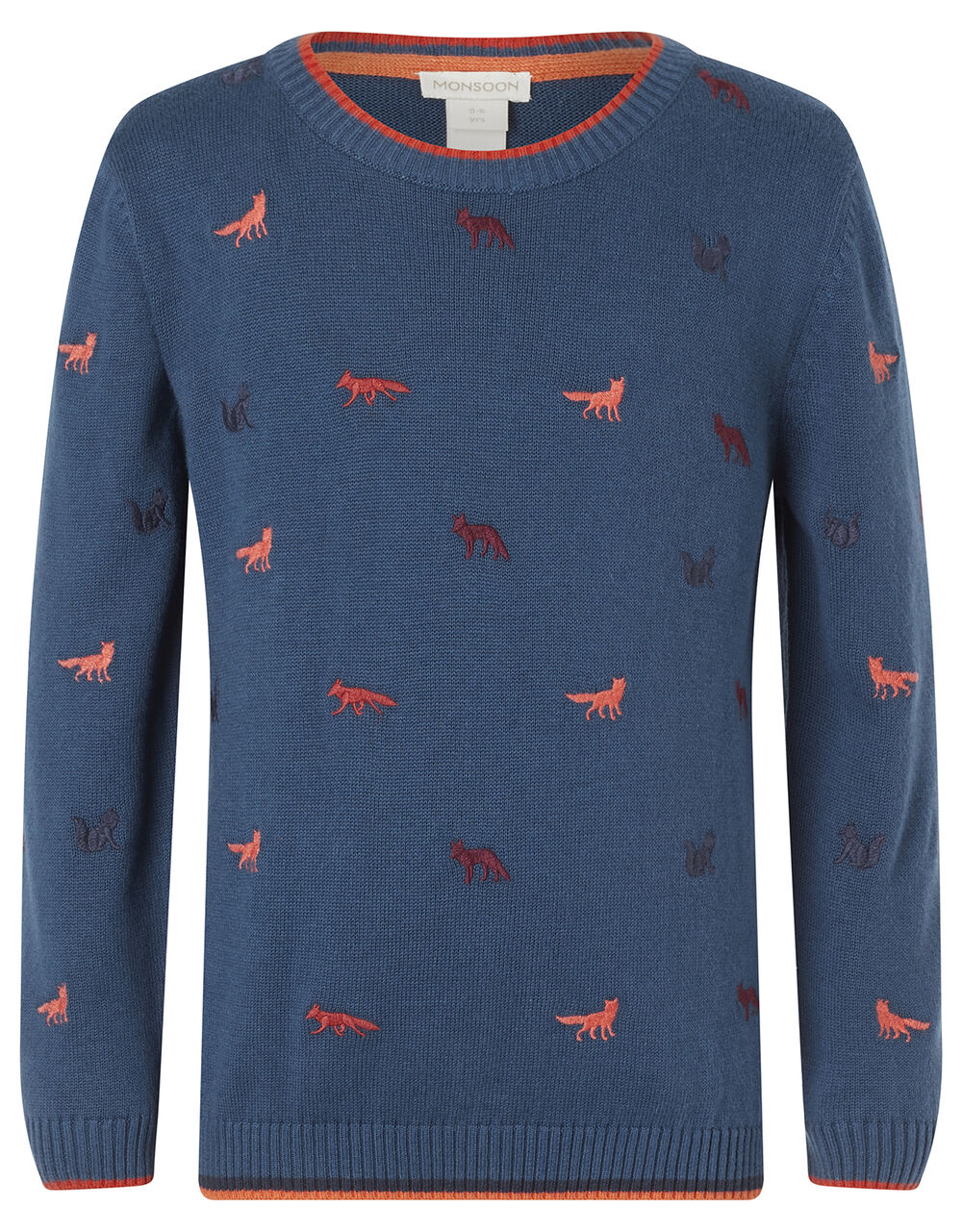 Embroidered Fox Knit Jumper in Organic Cotton Teal | Boys' Jumpers ...