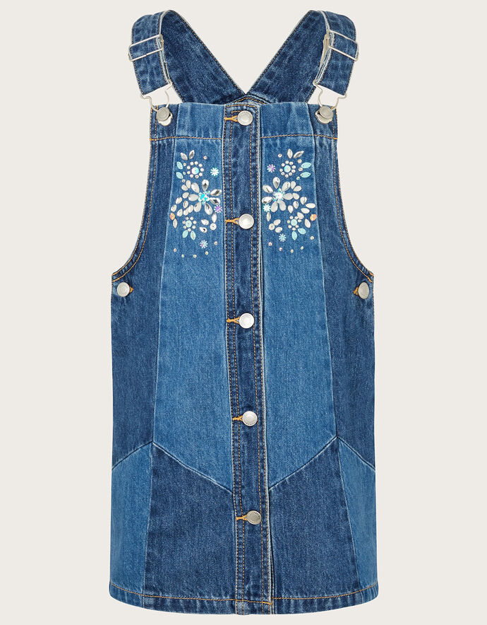 Gemstone Embellished Denim Pinny Dress Blue