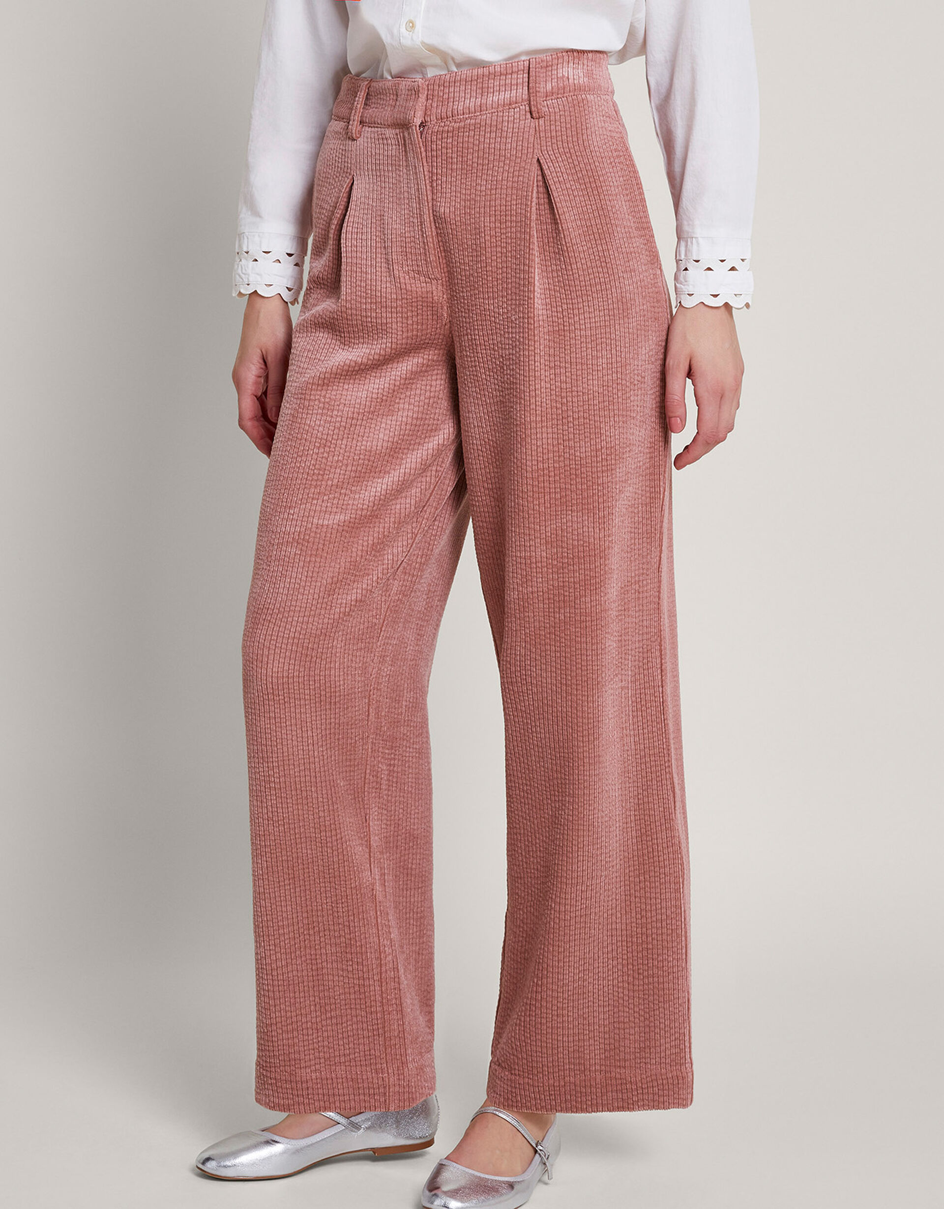 Serena Wide Leg Cord Trousers Pink | Trousers & Leggings | Monsoon UK.