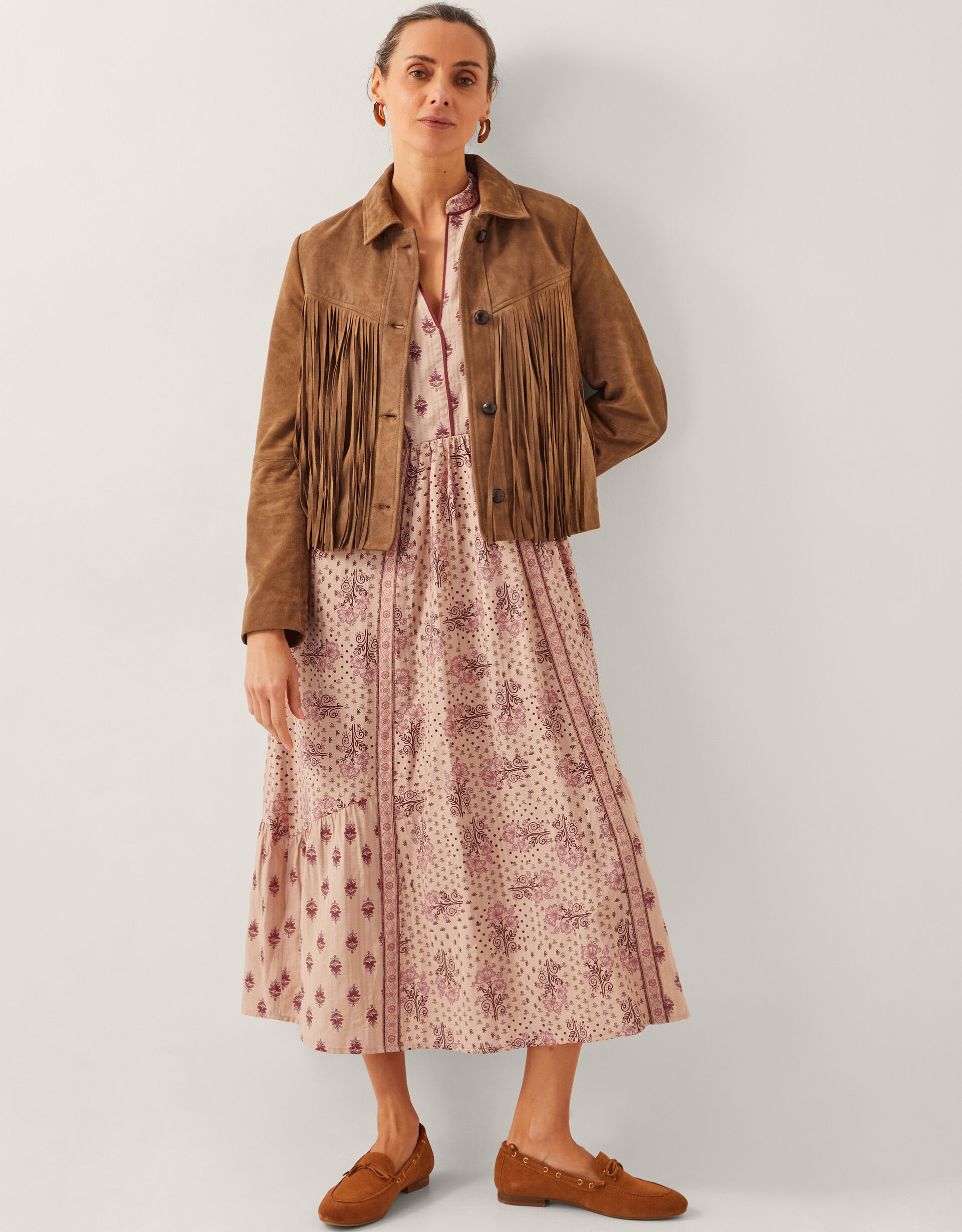 Lily Fringe Suede Jacket Tan | Women's Jackets | Monsoon UK.