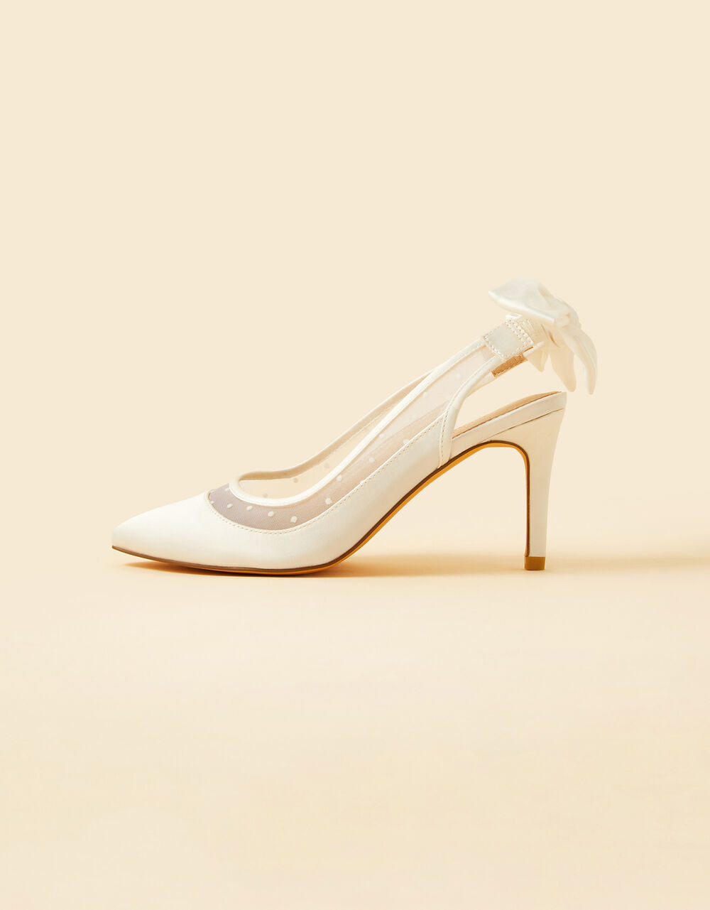 Bow Mesh Slingback Bridal Heels Ivory | Women's Shoes | Monsoon UK.
