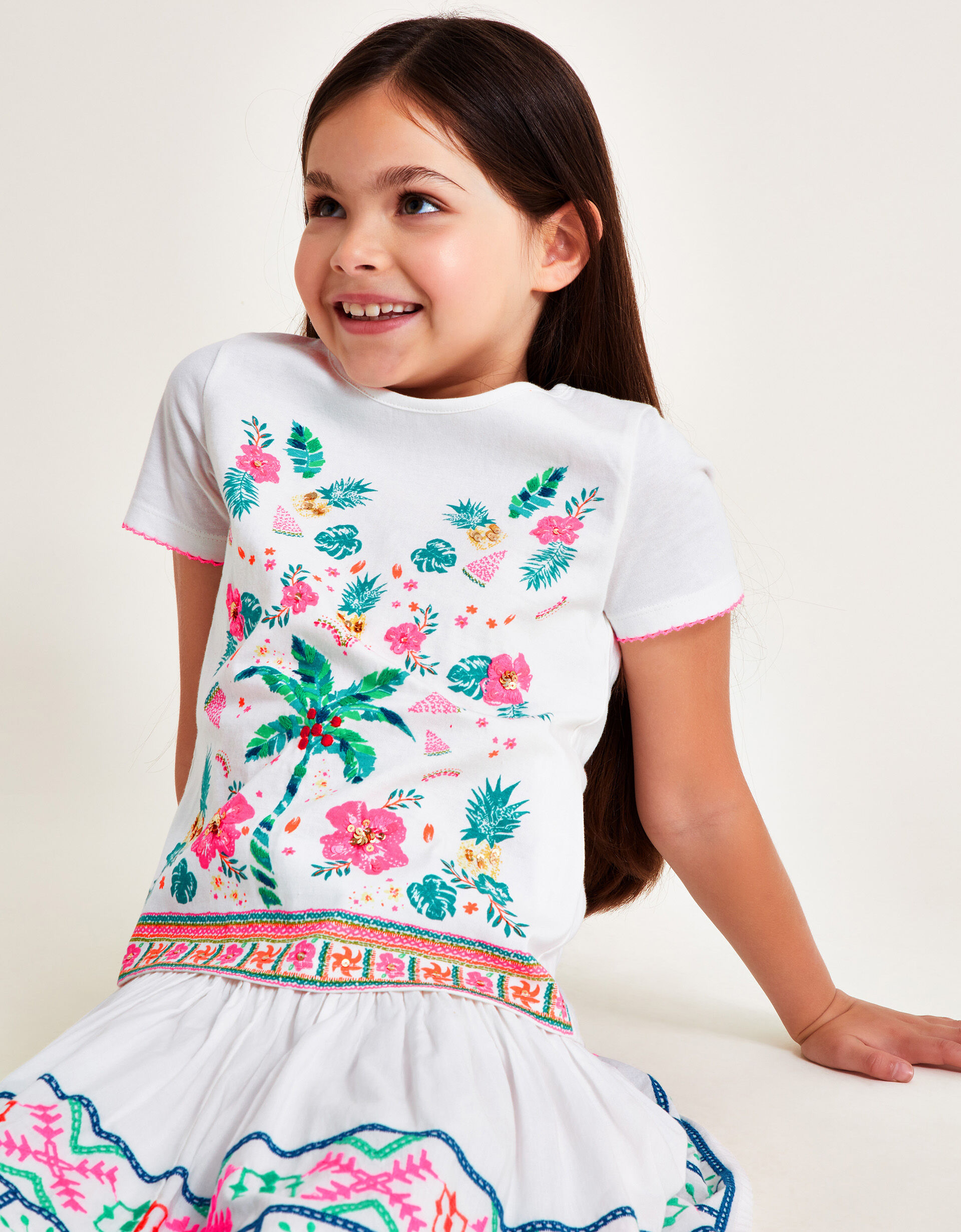 Tropical Palm Print T-Shirt White | Girls' Tops & T-shirts | Monsoon UK.