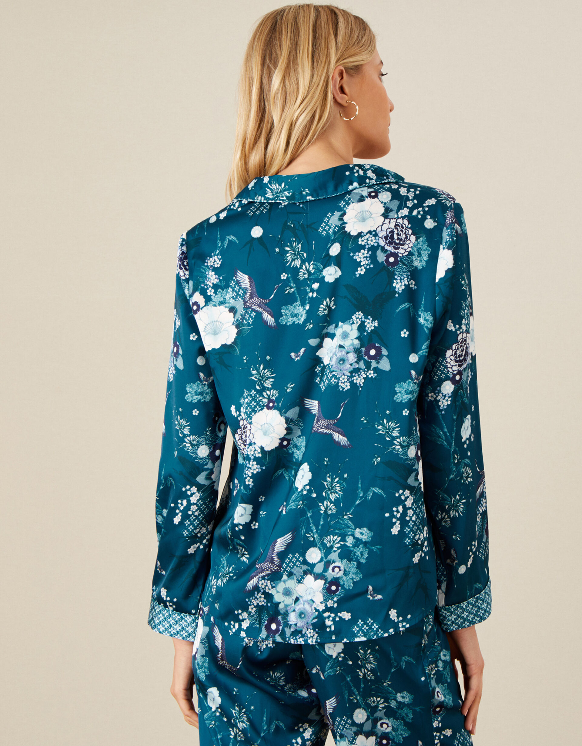 Floral Satin Pyjama Set Teal