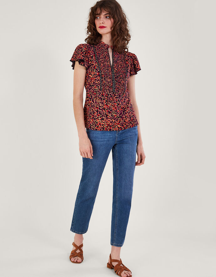 Embellished Printed Jersey Top Red | Tops & T-shirts | Monsoon UK.