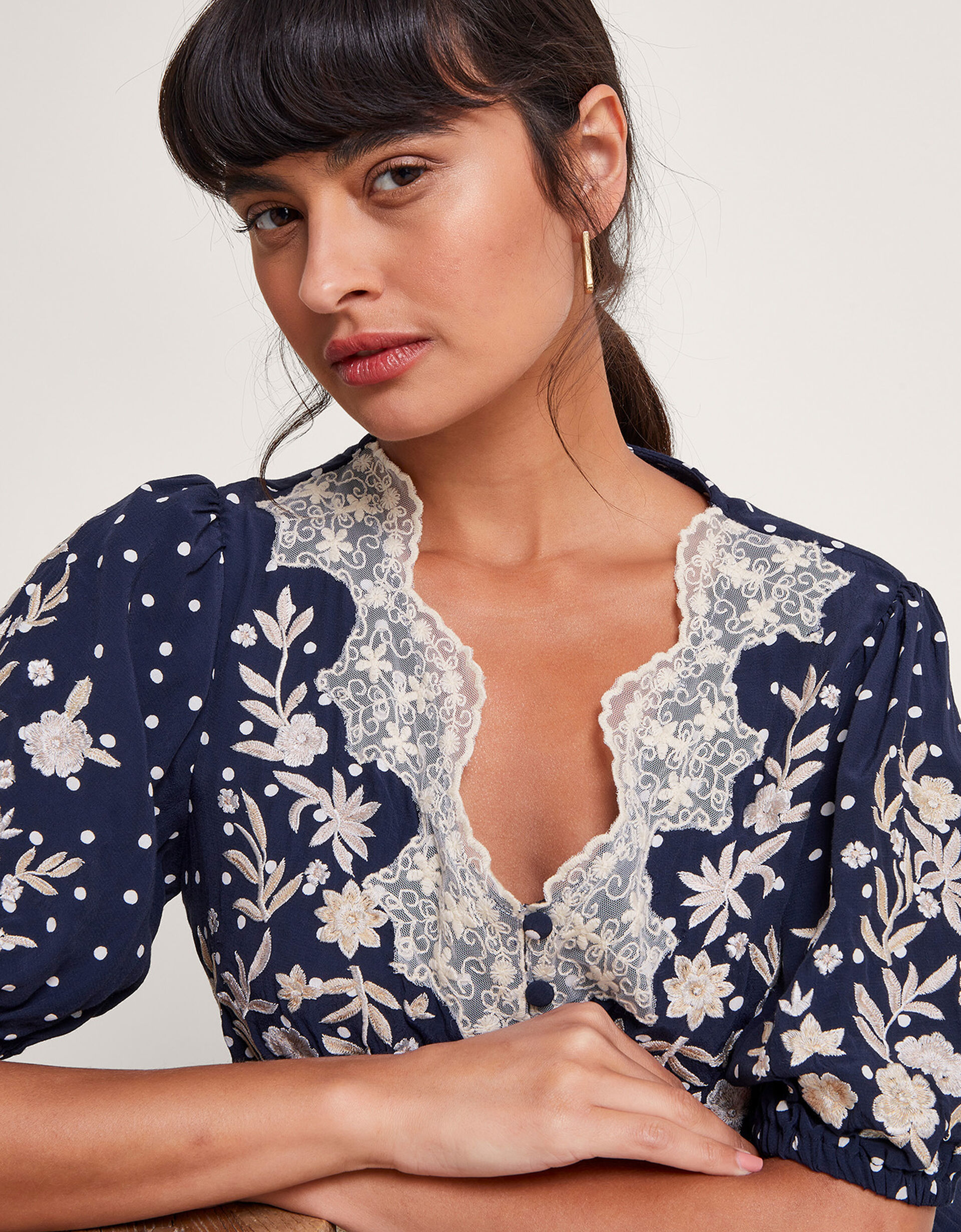 Tori Spot Embroidered Tea Dress Blue