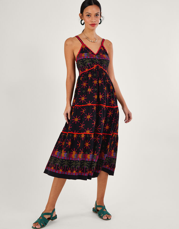 Geometric Print Jersey Sundress Black