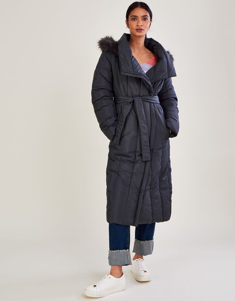 Vera Vertical Stitch Padded Coat with Recycled Polyester Grey | Women's ...