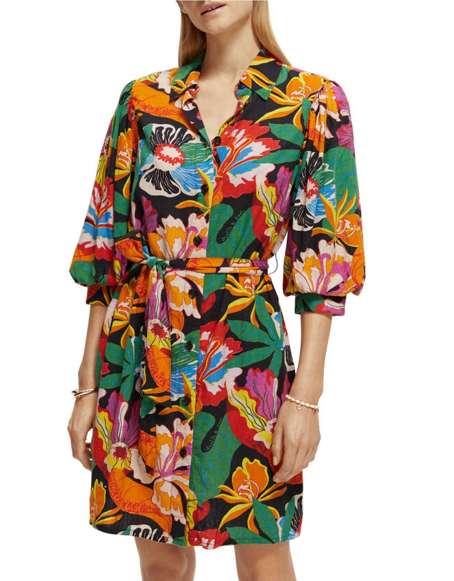Scotch and Soda Print Puff Sleeve Dress Multi