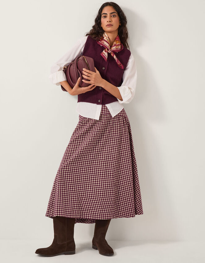 Agatha Check Drop Waist Midi Skirt Red | Skirts | Monsoon UK.