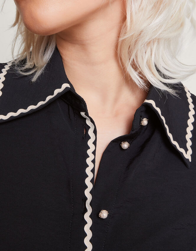 Rhea Ric Rac Embroidered Blouse Black | Tops & T-shirts | Monsoon UK.