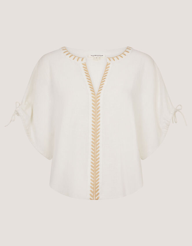 Adela Embroidered Linen Blend Top Ivory | Tops & T-shirts | Monsoon UK.